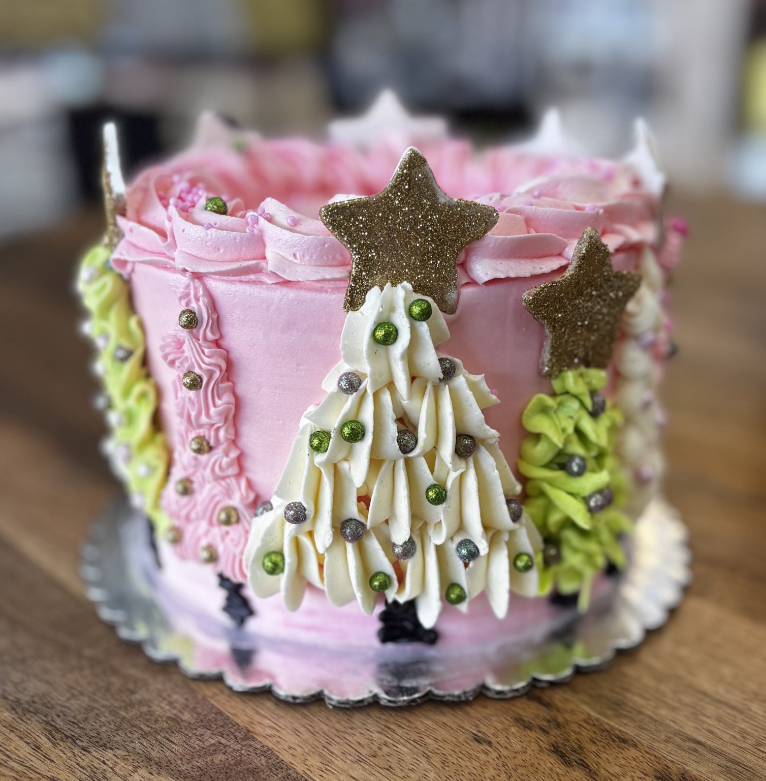 Pink Christmas Tree Cake - cakeartsa.com